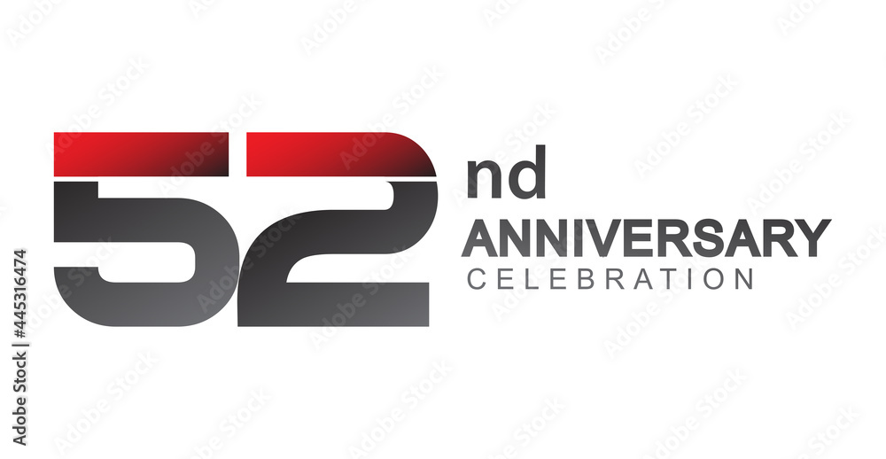 52nd anniversary logo red and black design simple isolated on white ...