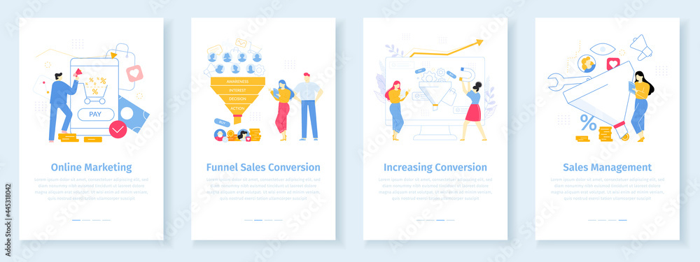 Online marketing conversion rate concept. Worker attracting internet ...