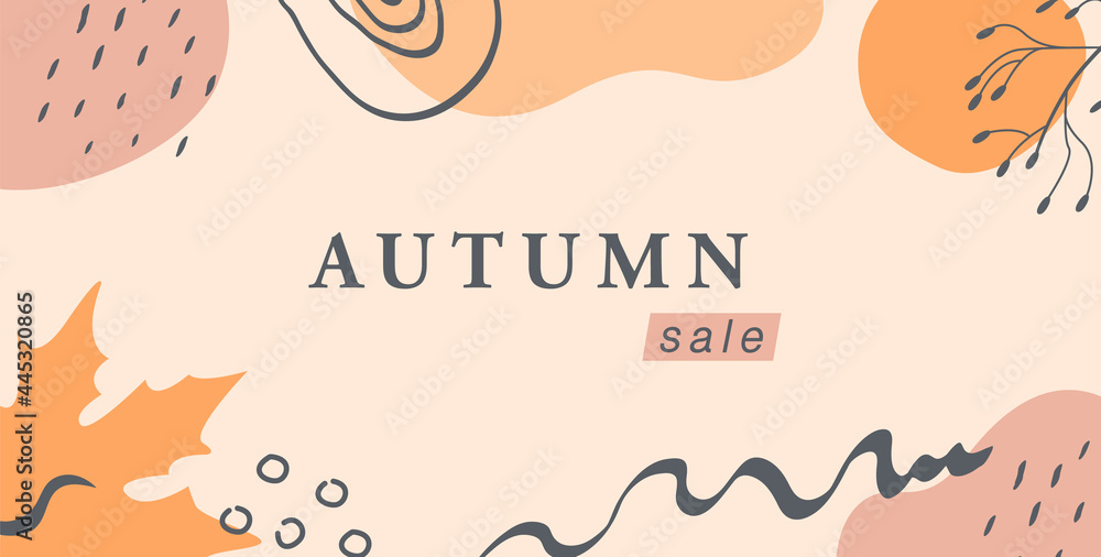 Boho Autumn horizontal banner template. Trendy abstract background with ...
