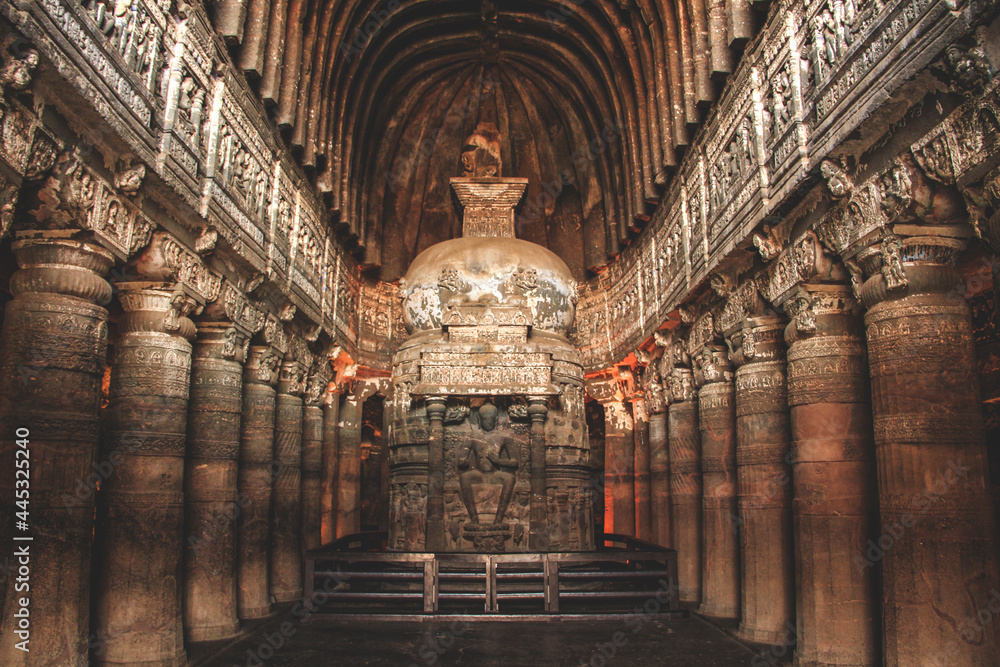 Inside the famous Ajanta Cave no. 26. Stock Photo | Adobe Stock
