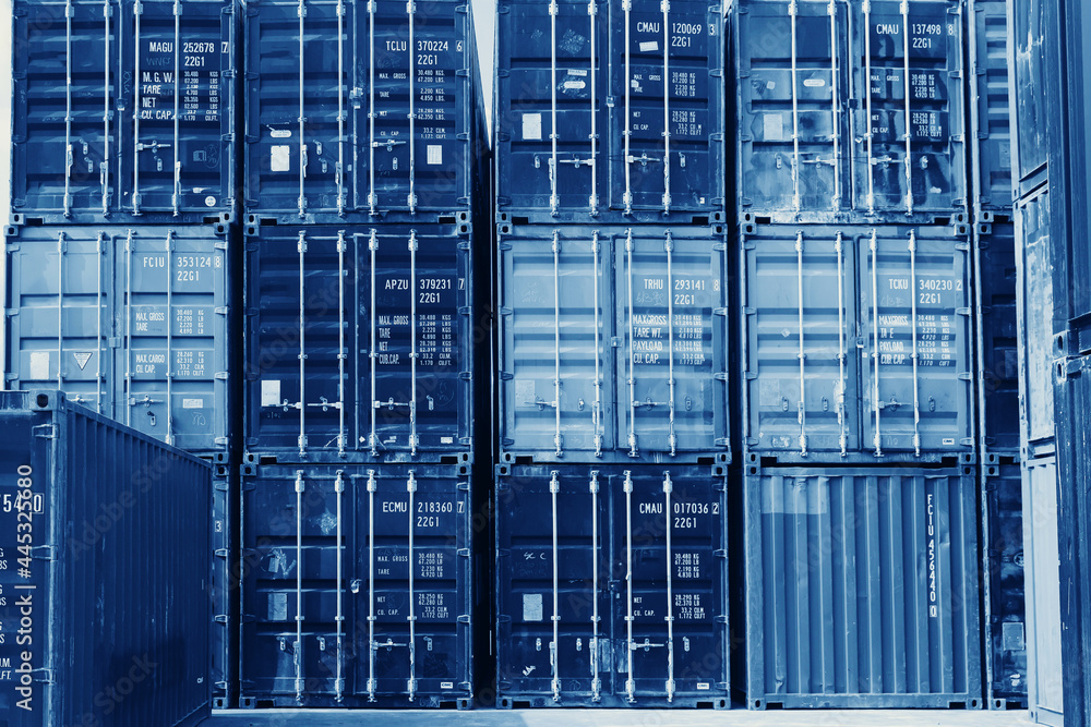 container cargo stack on logistic port warehouse blue color tone for ...