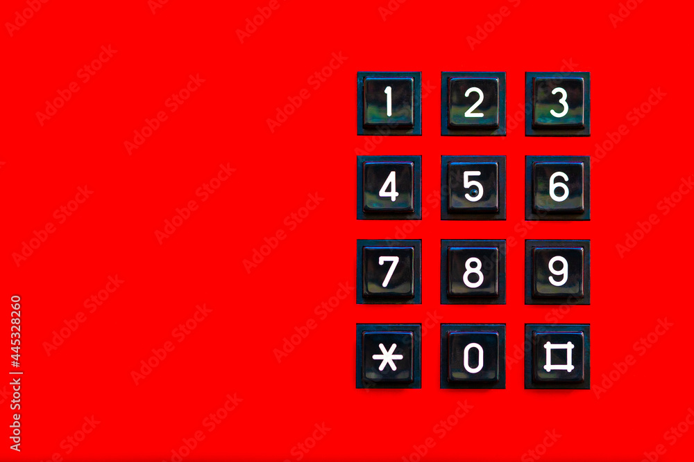Simple red old classic retro landline phone keypad background, copy ...