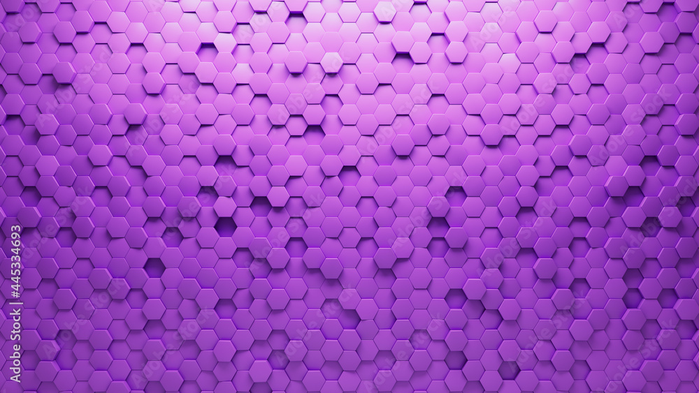 Hexagonal, 3D Mosaic Tiles arranged in the shape of a wall. Polished ...