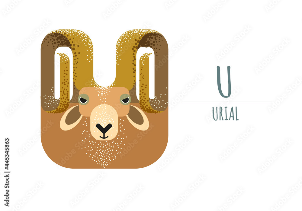 Cute urial in the shape of a letter - U. children's alphabet. poster ...