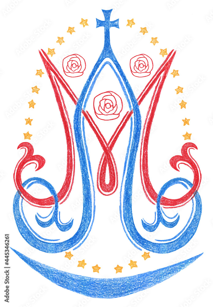 Ave Maria. Monogram of the Blessed Virgin Mary with crown, cross and ...