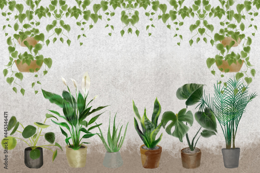 ภาพประกอบสต็อก Houseplants Illustration | Gardening botany wallpaper ...