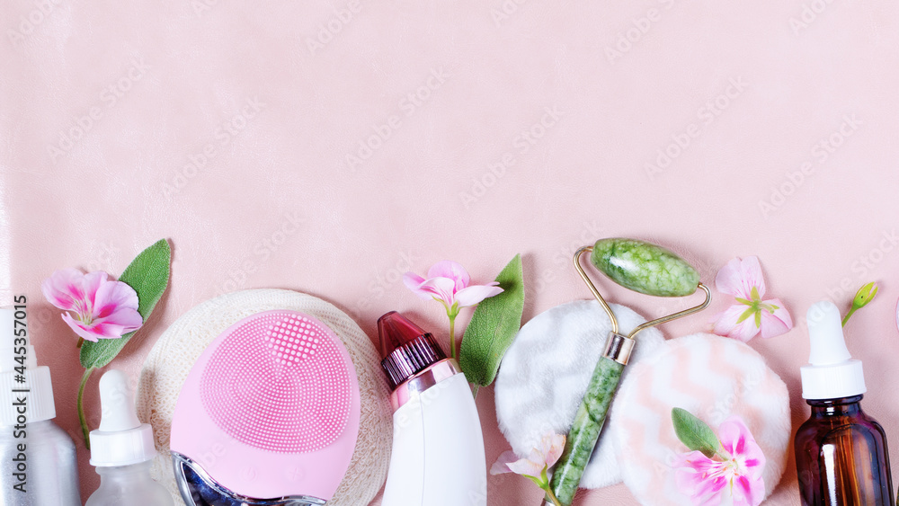 Skincare routine, beauty products step by step for cleansed skin on ...