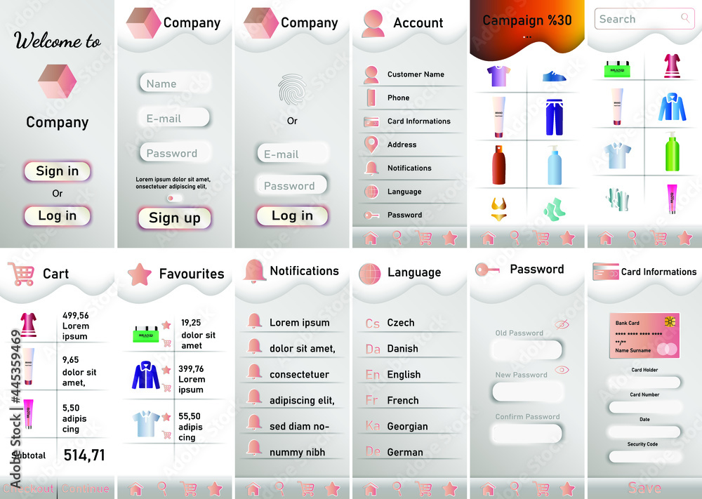Set of UI, UX, GUI screens Shopping app flat design template for IOS UI ...