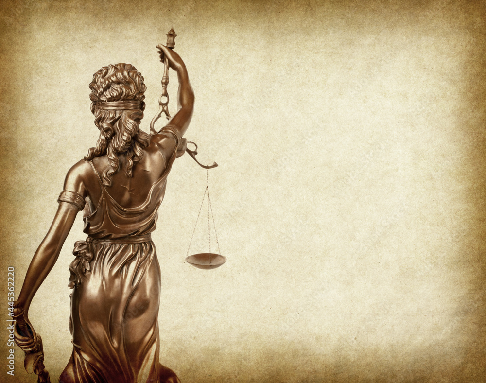 Statue of justice on old paper background, law concept Stock Photo ...