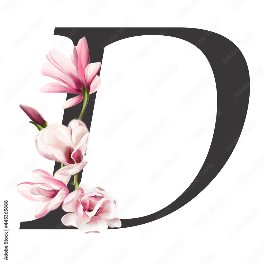 Floral Alphabet, floral set letters with watercolor painting flowers ...
