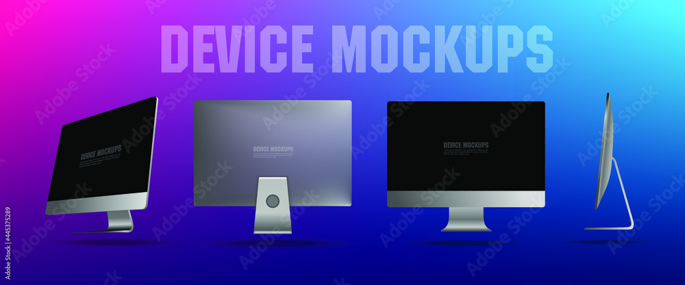 Realistic personal computer from different angles. 3D projection PC ...