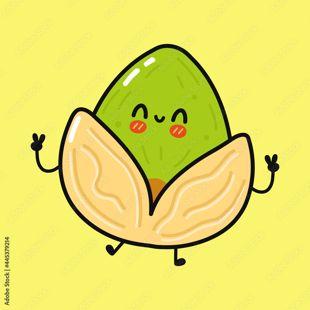 Cute funny pistachio character. Vector hand drawn cartoon kawaii ...