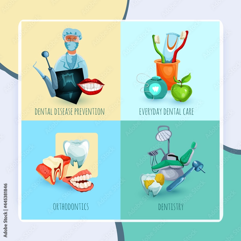 Stomatology design concept set with everyday dental care disease ...