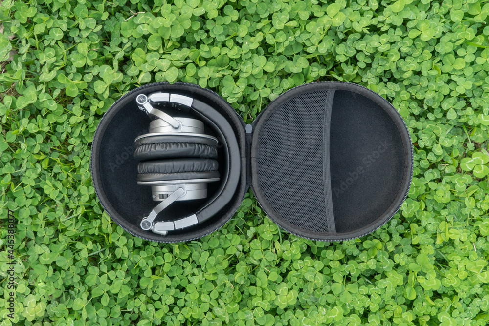 Wireless studio monitor headphones fram Audio Technica are folded up ...