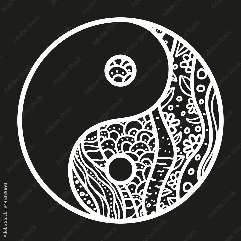 Yin and Yang. Hand drawn religious symbol on isolated background. Black ...