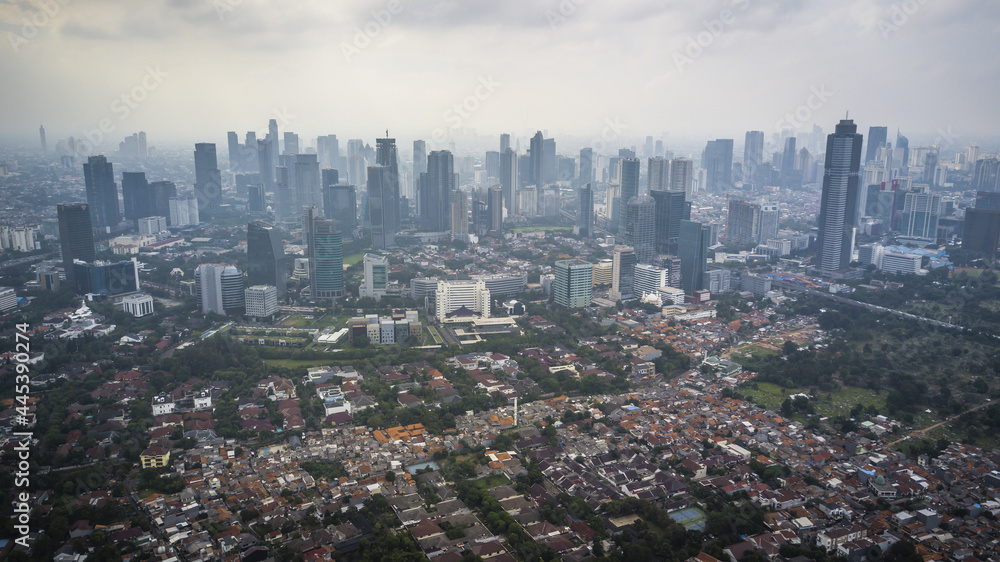 Jakarta, capital city of Indonesia, drone photograph of downtown. Stock ...