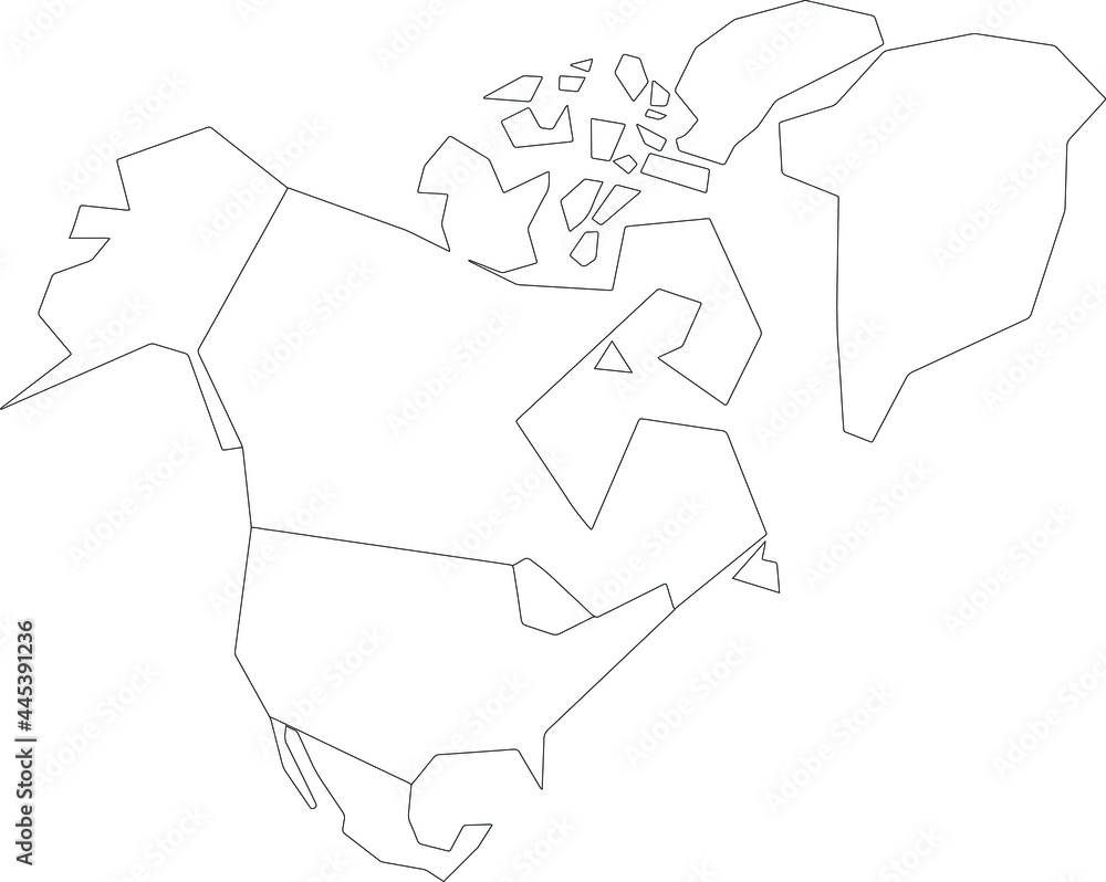 Vector map of North America to study colorless with outline, black and ...
