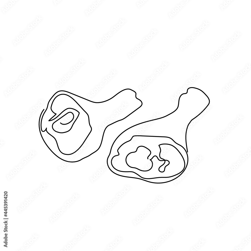 Fresh turkey drumstick continuous line drawing. One line art of meat ...