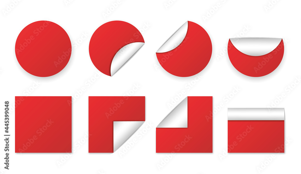 Red round and square bent edge stickers. Blank stickers for discounts ...
