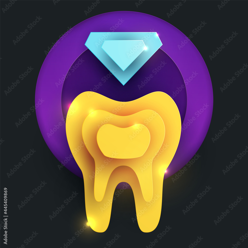 Gold tooth silhouette with diamond in modern creative style. Premium ...