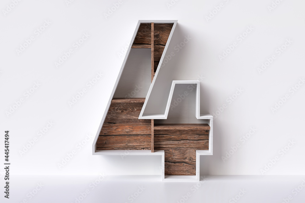 Wood number 4 furniture style font. 3D rendering numbers are nice for ...