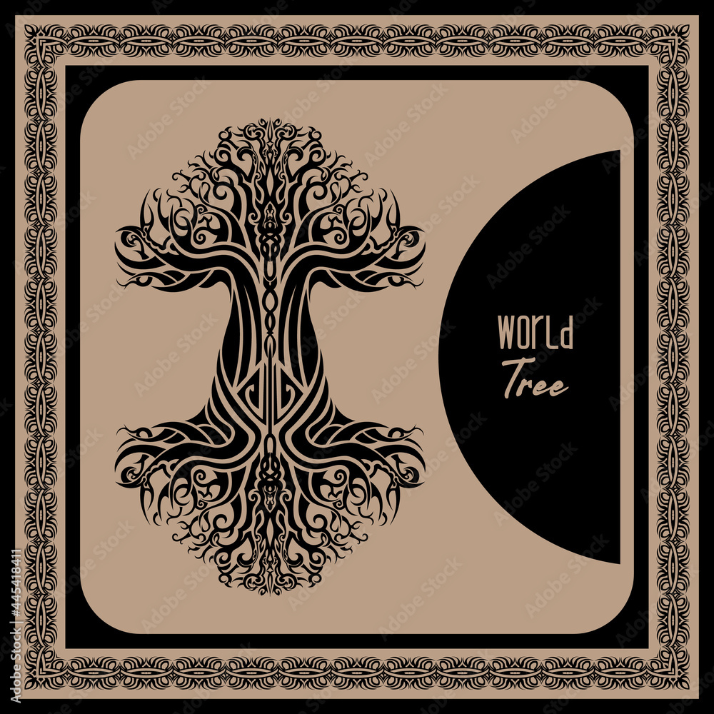yggdrasil, viking tree of life in tribal celtic style, text 'world tree ...