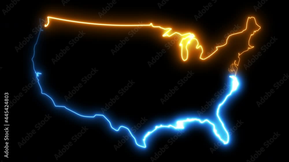 Abstract map of the United States of America, two outlines, blue and ...