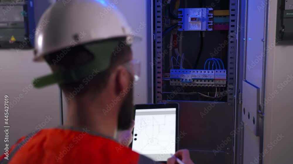 electrical engineer is drawing electrical panel diagram by tablet Stock ...
