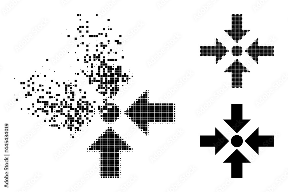 Erosion dotted shrink arrows pictogram with destruction effect, and ...