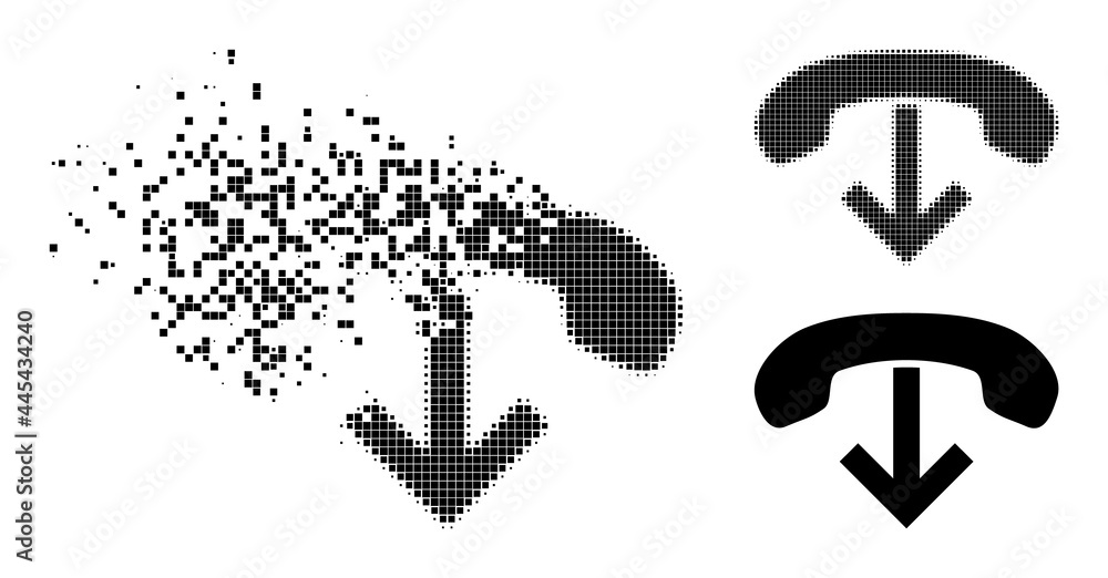 Destructed pixelated phone hang up pictogram with destruction effect ...