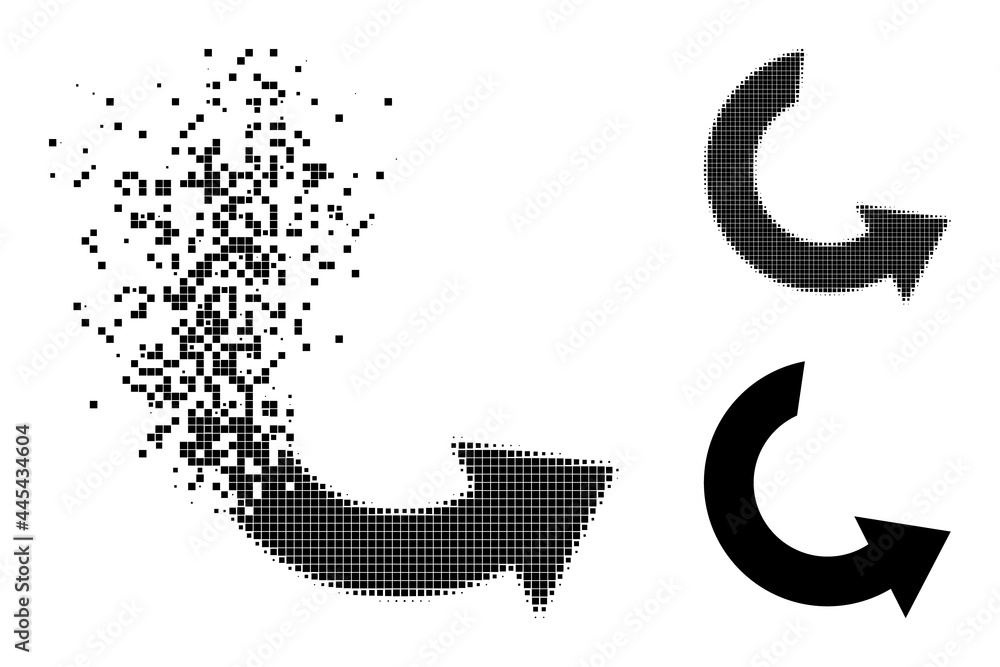 Dissolving pixelated rotate ccw glyph with destruction effect, and ...