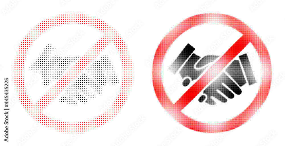 Pixel halftone stop handshakes icon. Vector halftone concept of stop ...