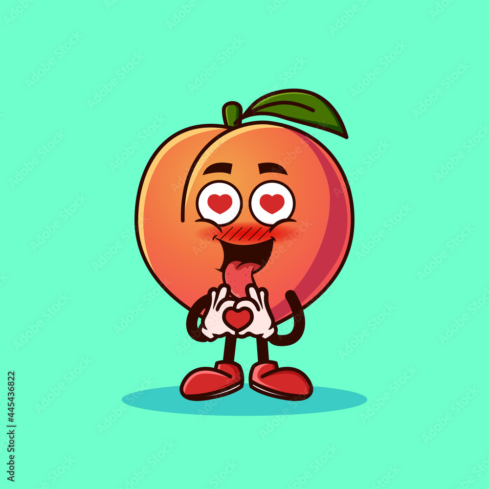 Cute Peach fruit character with love emote. Fruit character icon ...