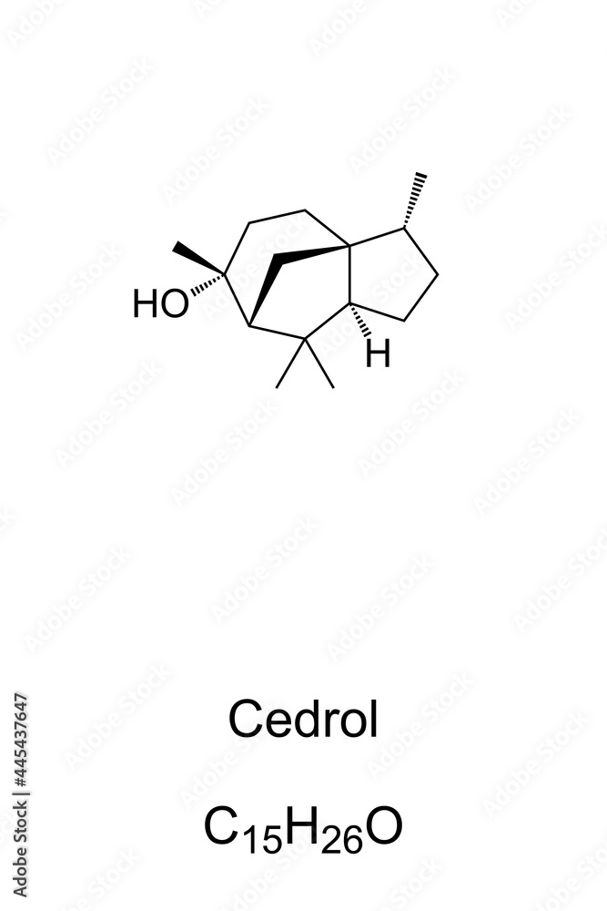 Cedrol, chemical formula and skeletal structure. Organic compound ...