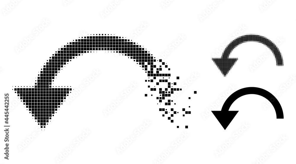 Disappearing pixelated rotate ccw pictogram with wind effect, and ...