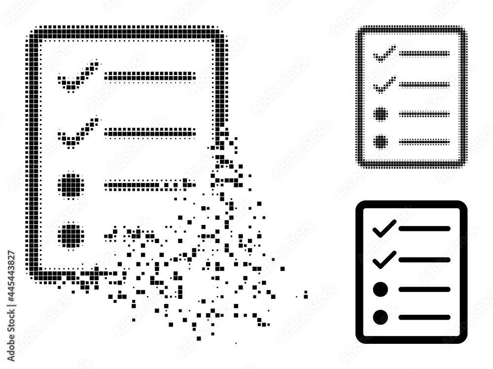 Fractured pixelated checklist page icon with destruction effect, and ...