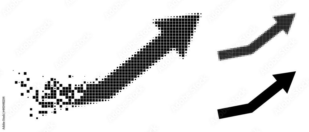 Dispersed dotted growth trend pictogram with destruction effect, and ...