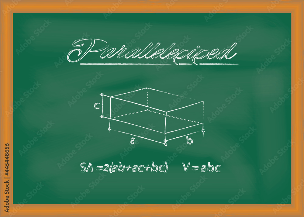 Parallelepiped. Sketch of geometric figure and formulas for calculating ...