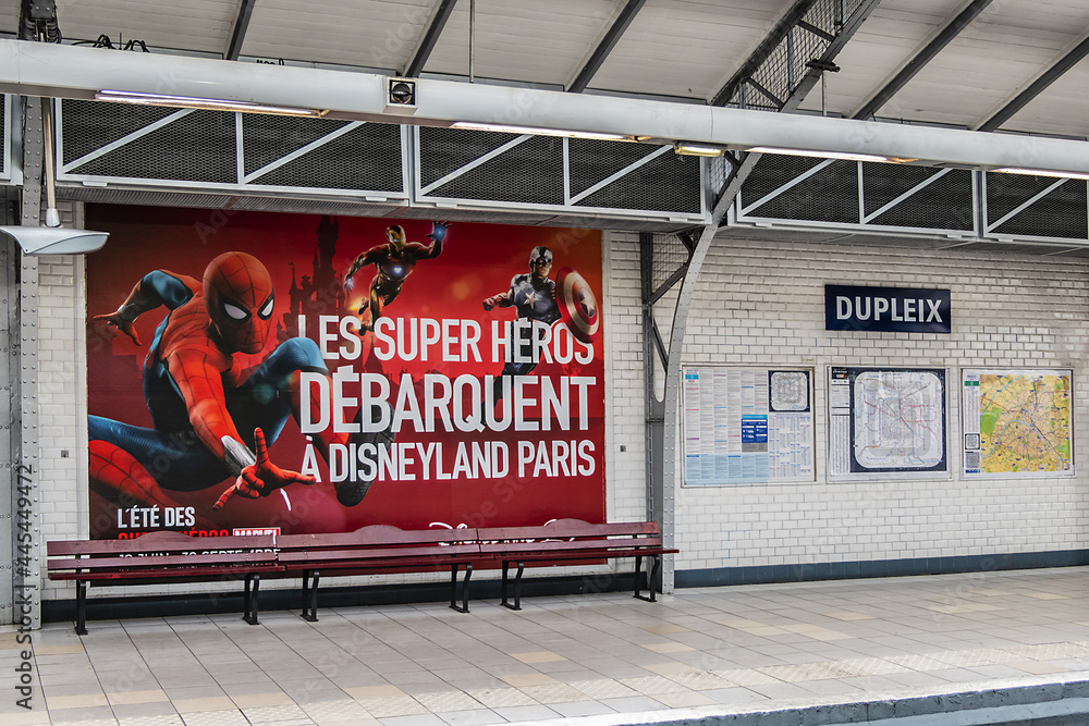 Interior of Dupleix station of the Paris Metro. The track and station ...