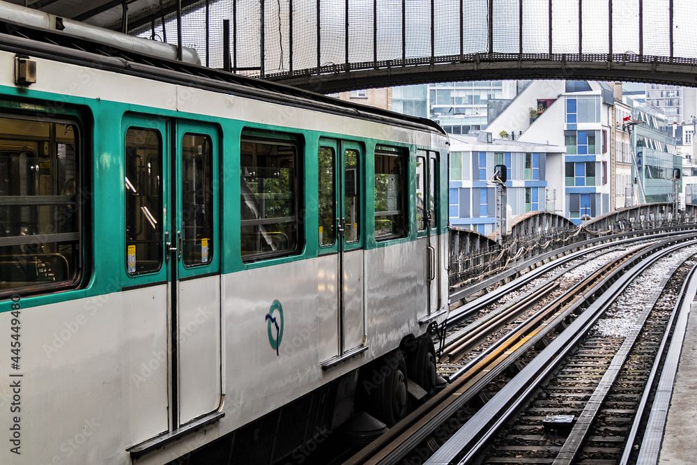 Interior of Dupleix station of the Paris Metro. The track and station ...