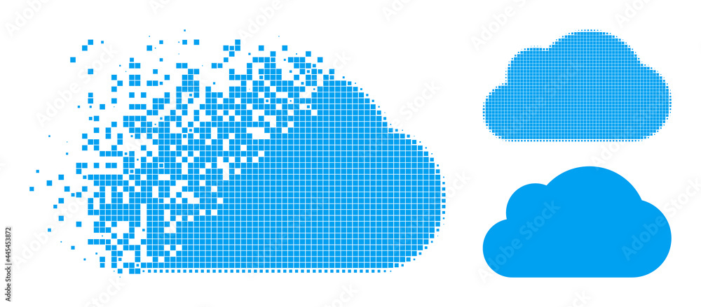 Disappearing pixelated cloud pictogram with wind effect, and halftone ...