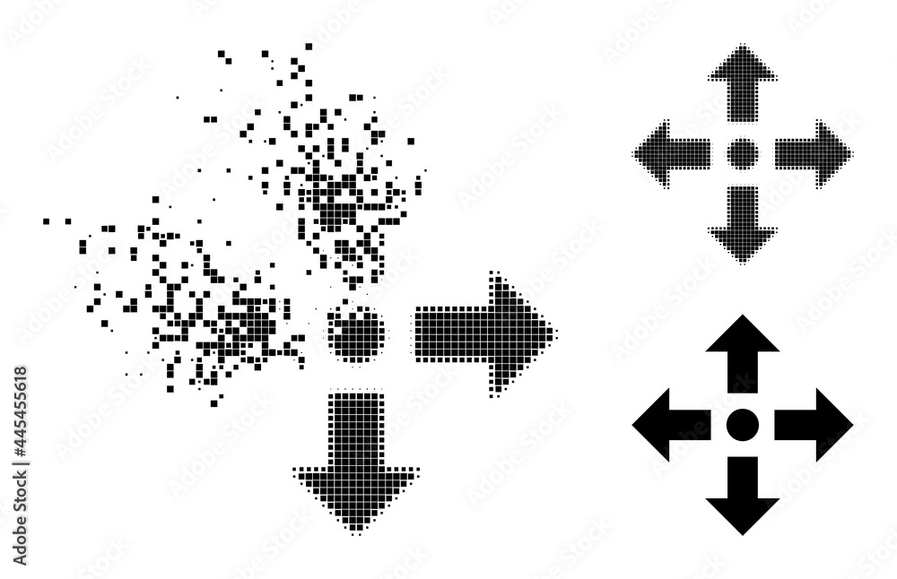 Disappearing dot expand arrows pictogram with destruction effect, and ...