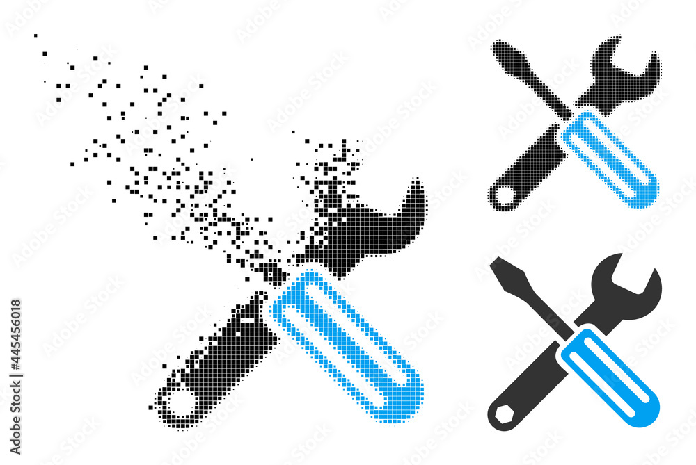 Dissolving dotted options glyph with destruction effect, and halftone ...