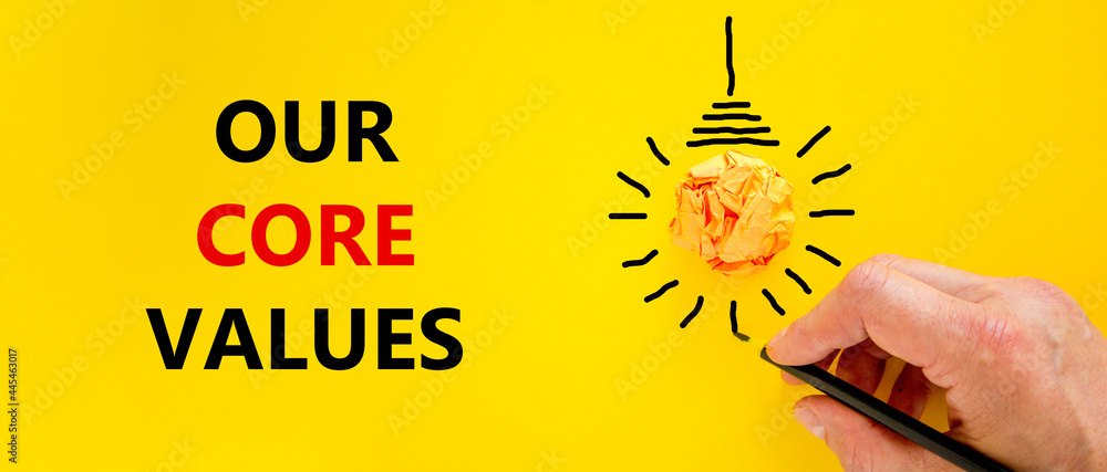 Our core values symbol. Businessman writing words 'Our core values ...
