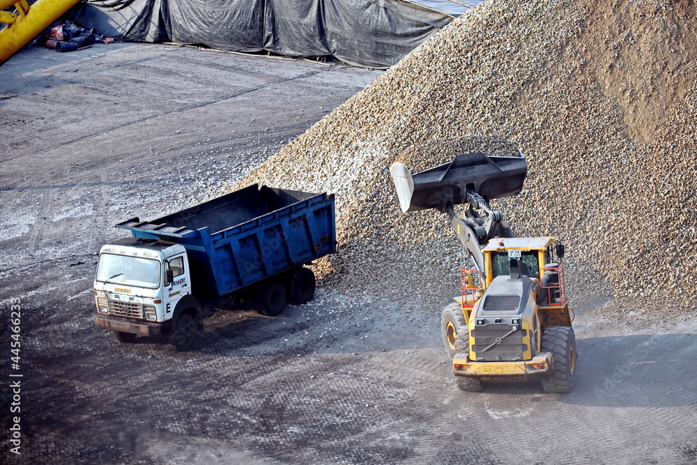 Haldia, India, October, 27, 2020. Cargo terminal for unloading bulk ...