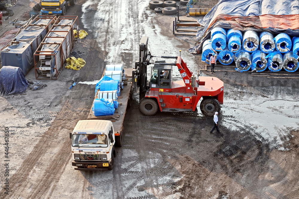 Haldia, India, October, 27, 2020. Cargo terminal for unloading bulk ...