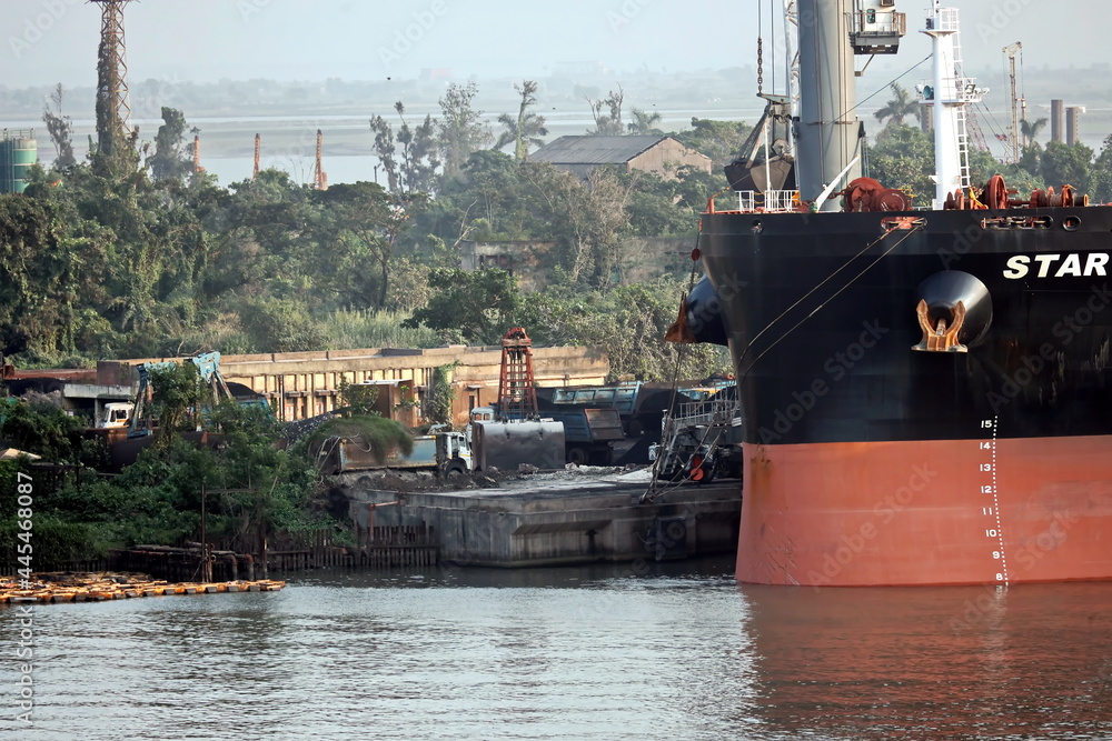 Haldia, India, October, 27, 2020. Cargo terminal for unloading bulk ...