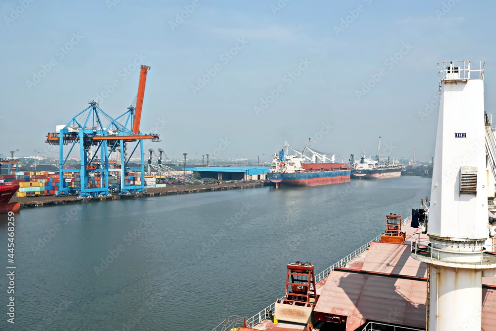 Haldia, India, October, 27, 2020. Cargo terminal for unloading bulk ...