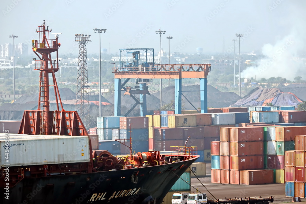Haldia, India, October, 27, 2020. Cargo terminal for unloading bulk ...