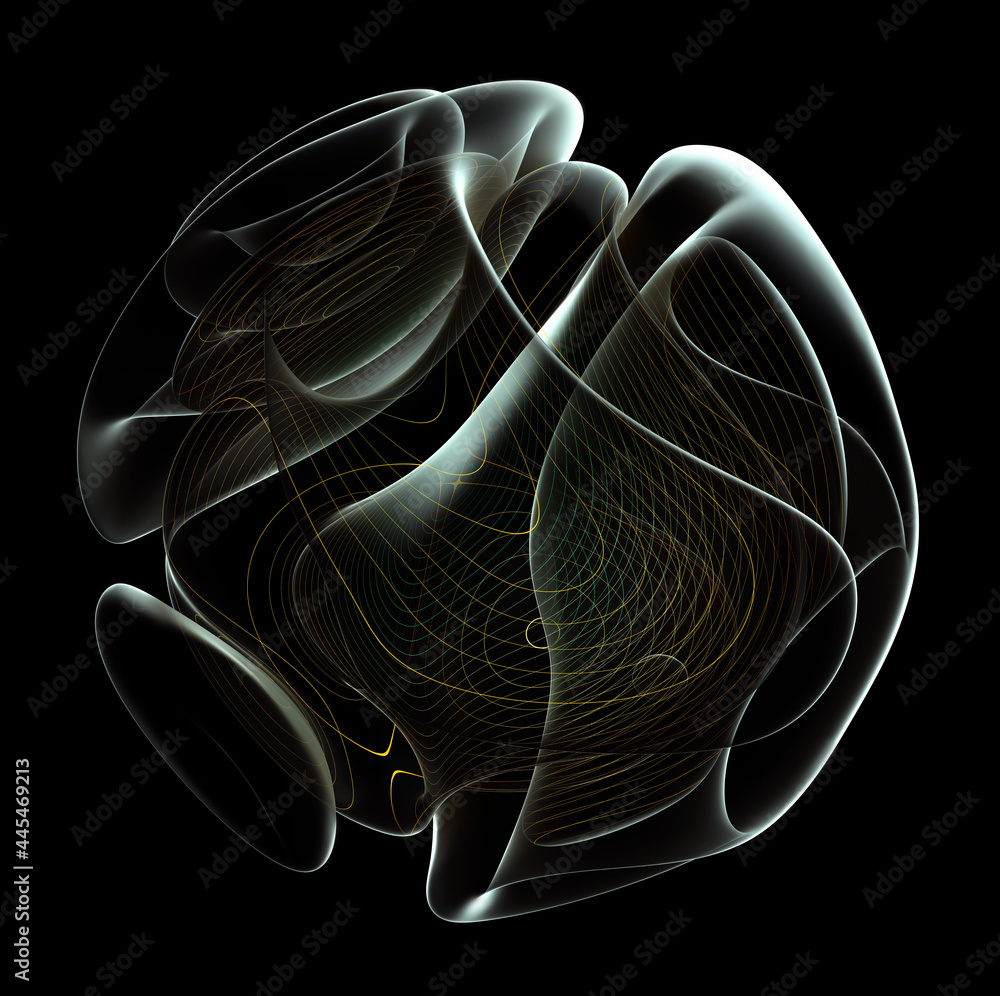 3d render of abstract art with surreal sculpture in organic curve round ...